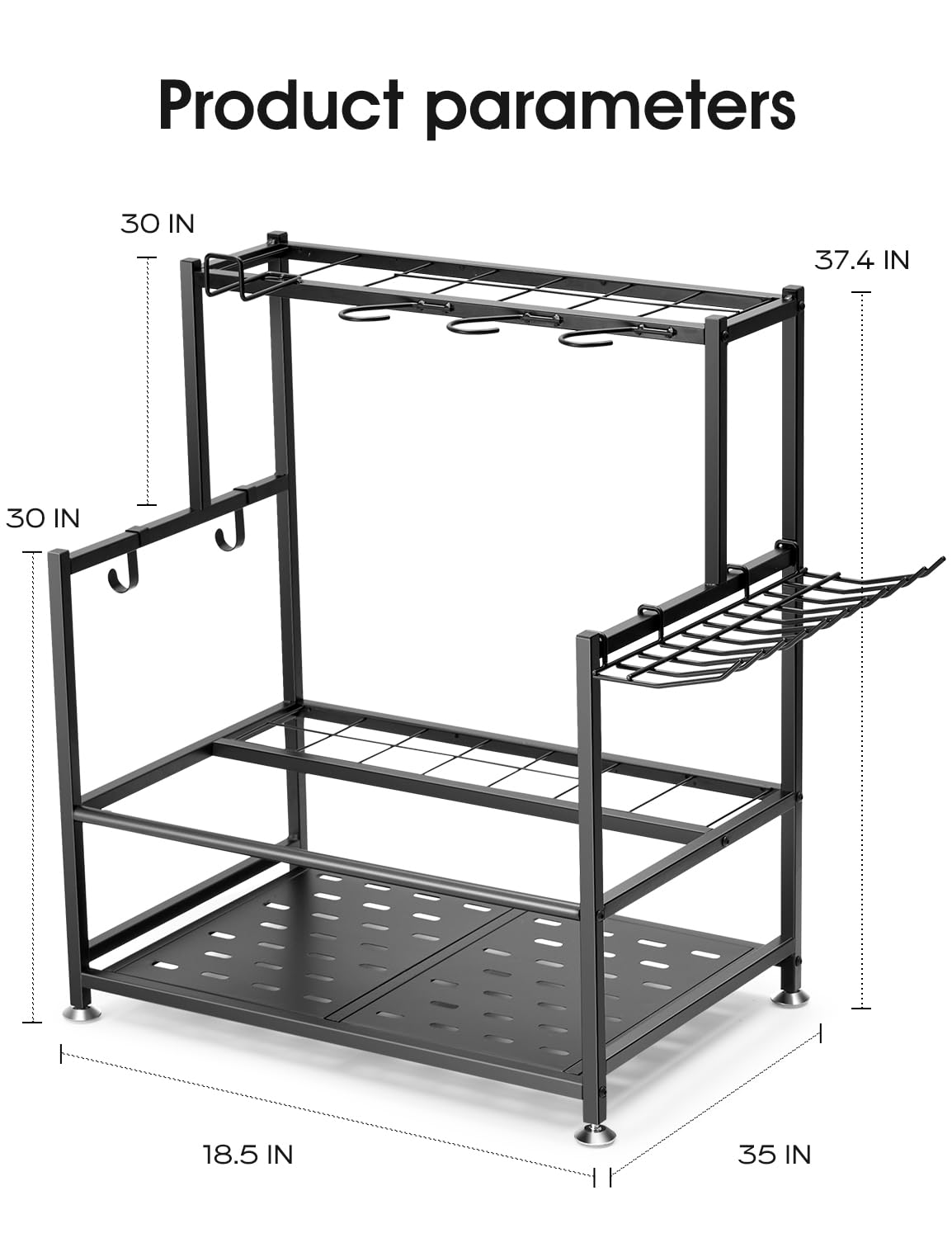 SereneHome Garden Tool Organizer – Heavy-Duty Carbon Steel Storage Rack for Garage, Shed & Yard – Rust-Resistant, Holds 100+ lbs of Garden & Lawn Tools – Black