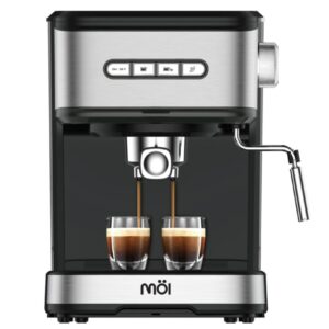 möi espresso machine high pressure - espresso maker with milk frother steam wand, automatic cappuccino & latte maker with volume control, espresso coffee machine with 1.5 l removable water tank-15 bar