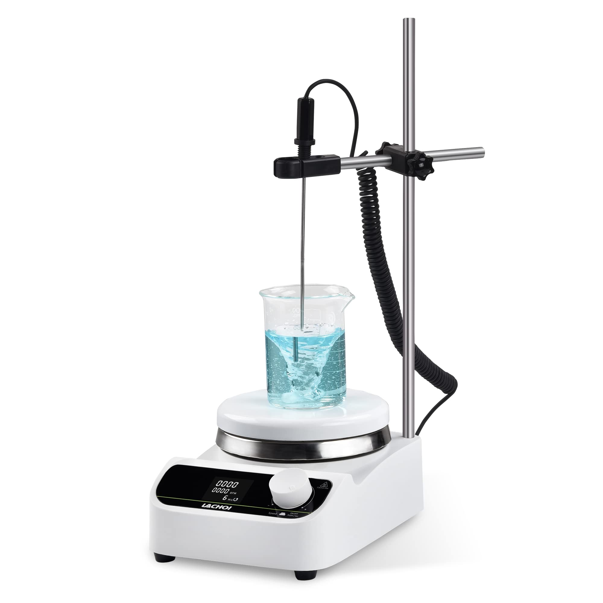 LACHOI Magnetic Stirrer Hot Plate Max 280℃ 5.3 in Magnetic Stir Plate 200-1500RPM 5000ml Capacity Magnetic Hotplate Stirrer Mixer,1-999min Timer,Temp Probe Sensor&Stir Bar(Heating/LCD Display)