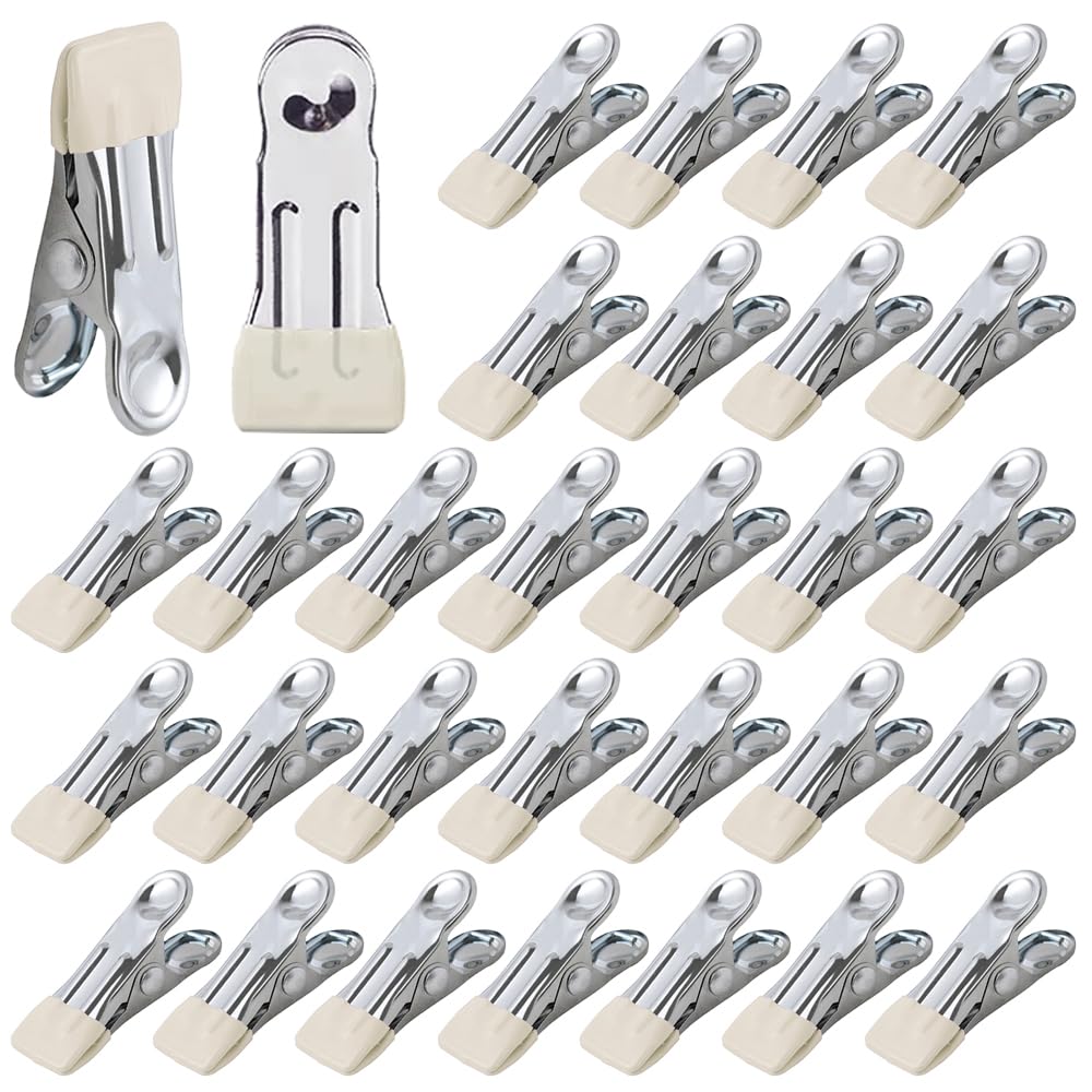 Clothes Pins for Hanging Clothes, Stainless Steel Clothes Pins for Laundry Clips, Multipurpose Clothes Pins, Clothes Pins Heavy Duty Outdoor, Bag Clips for Socks, Towels, Snacks, Photo (30, Beige)