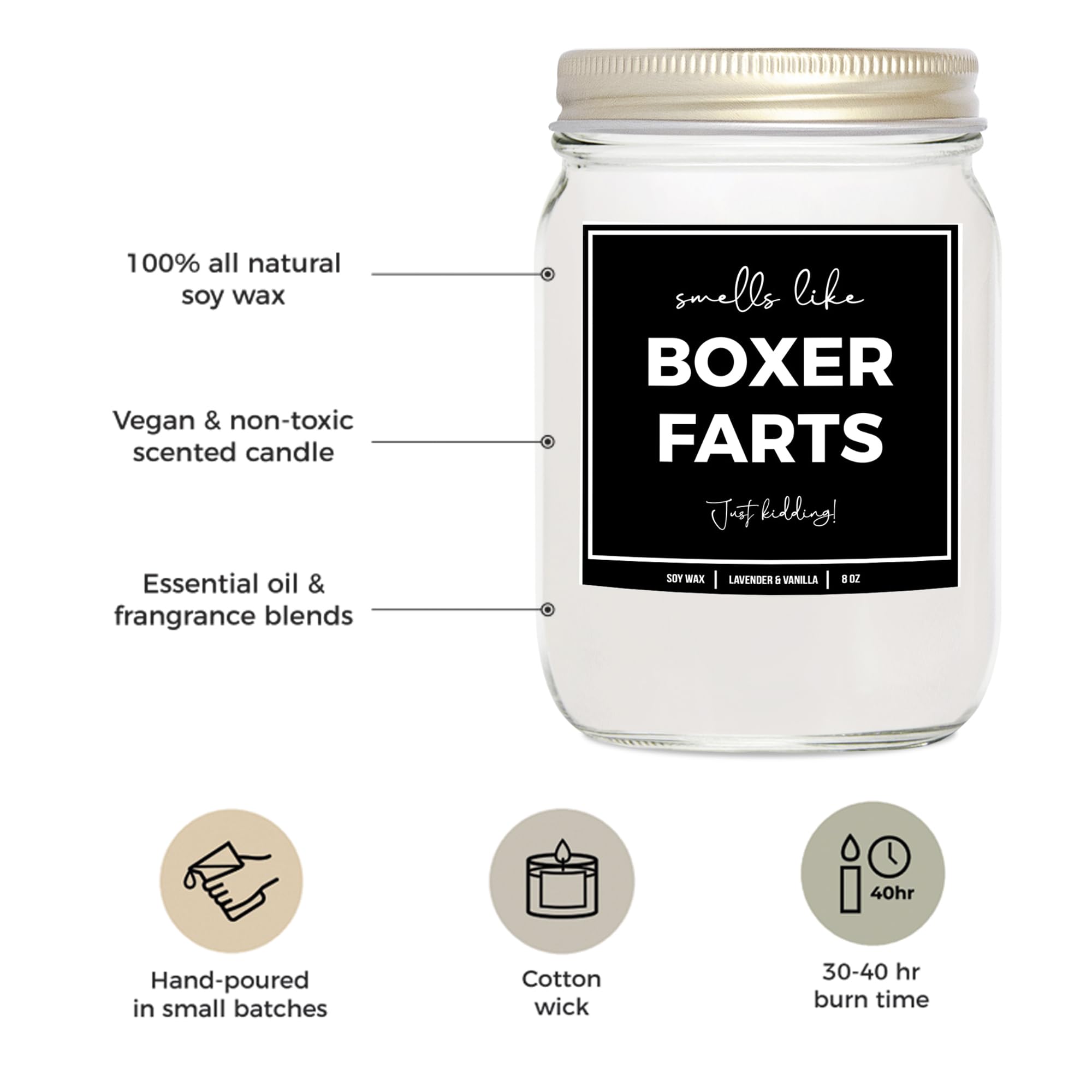 YouNique Designs Boxer Gifts for Dog Lovers - Dog Fart Candle 8oz, Boxer Dog Gifts for Men, Women, Owners - Boxer Dad, Boxer Mom Gifts Idea - Boxer Dog Decor, Accessories (Lavender & Vanilla)