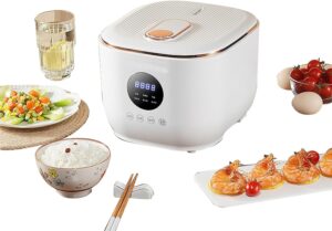 low carb rice cooker smart rice cooker digital rice cooker 6 cup (uncooked) with stainless steel steamer 8h keep warm, timer, white