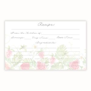 recipe cards, 4x6 inches, 25 pack, 18 ingredient lines, strawberry daydreams design