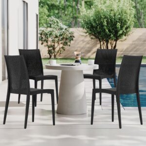 malol outdoor patio chair set of 4, plastic dinning chairs, stackable wicker style plastic chairs with wide seat and high back for dinning room, indoor, outdoor, restaurant, bistro, cafe, black