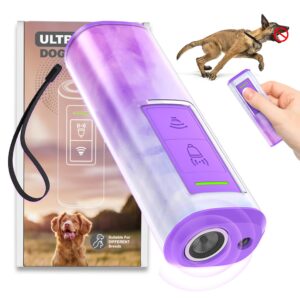 lileee dog bark deterrent devices, ultrasonic anti barking device for dog, effective control range up to 23 ft, dog training device indoor＆outdoor with led flashlight (white purple)