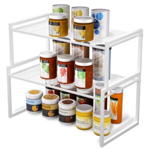 blisxybion set of 2 kitchen cabinet organizer shelf stackable sturdy metal counter countertop pantry storage rack