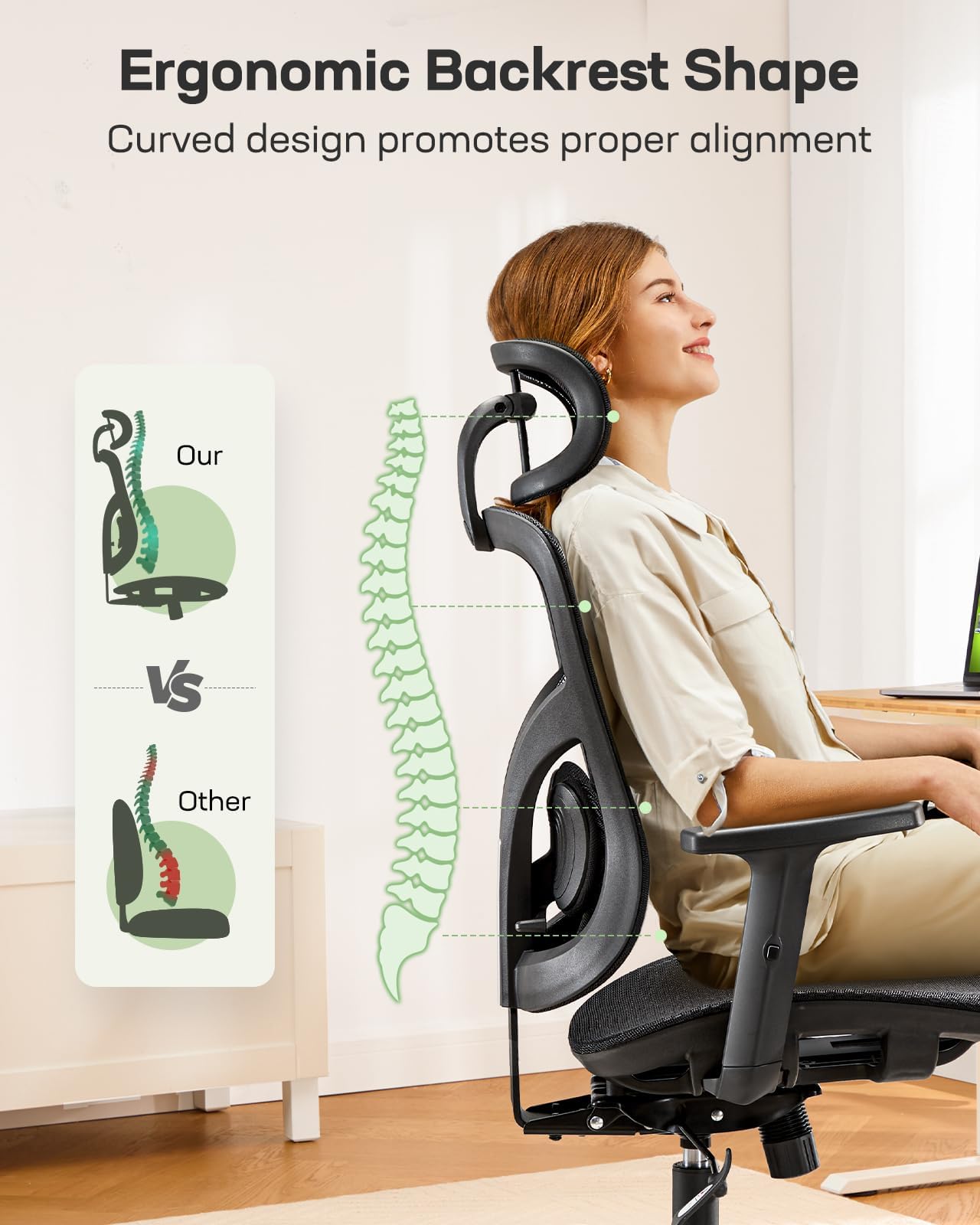 Marsail Ergonomic Mesh Office Chair: Mesh Computer Desk Chair with Adjustable Lumbar Support, 2D Headrest&2D Armrest, Ergonomic Gaming Chair for Home Office, Black