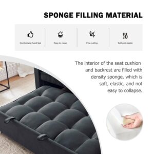 ECHINGLE Sleeper Sofa Bed, 3-in-1 Velvet Pull Out Couch with Armrests, Storage Pockets and 2 Pillows, Adjustable Backrest, Sofa Bed Couch for Living Room, Bedroom(Black)