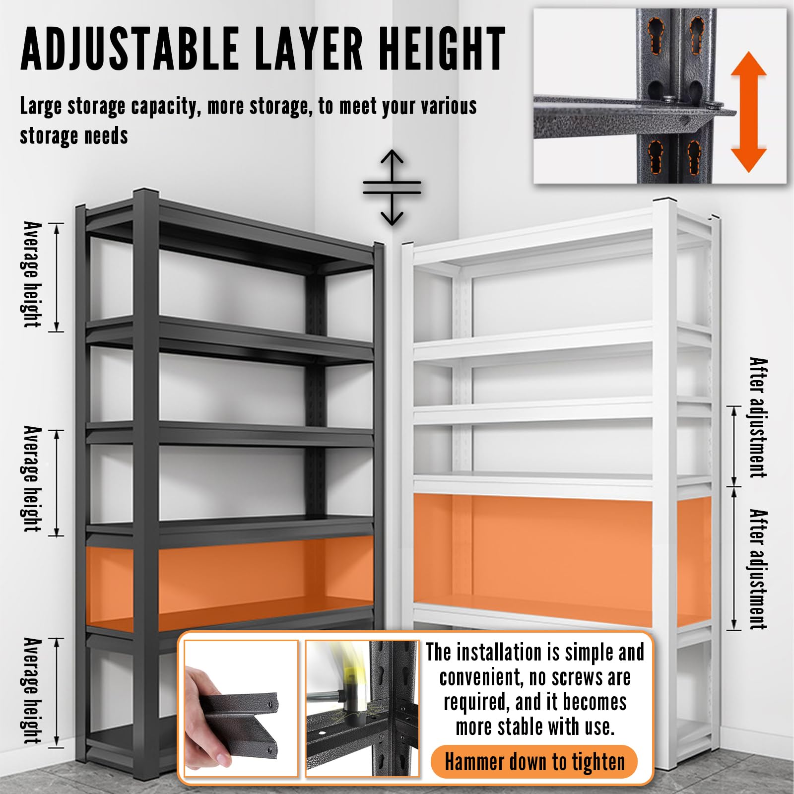 EQWZUPD Garage Shelving, Garage Storage Shelves, Metal Shelving, Single Layer Can Bear 200kg, Adjustable Layer Height, Heavy Duty Shelving for Home, Garage, Supermarket, Warehouse, Kitchen