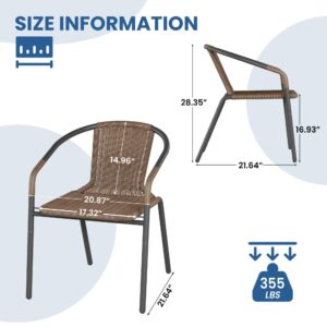 UDPATIO Rattan Patio Dining Chairs Set of 4, Wicker Stackable Outdoor Chairs with All Weather Curved Back & Metal Frame, for Indoor Restaurant Porch Deck, Brown