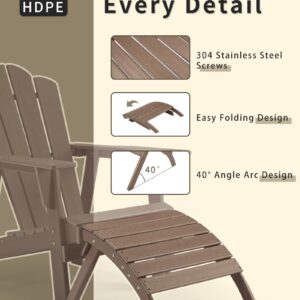 BUPPLEE Folding Adirondack Ottoman for Adirondack Chair, HDPE All Weather Outdoor Footrest Poly Lumber Adirondack Footstool for Patio, Backyard, Garden, Easy to Assemble & Storage - Teak