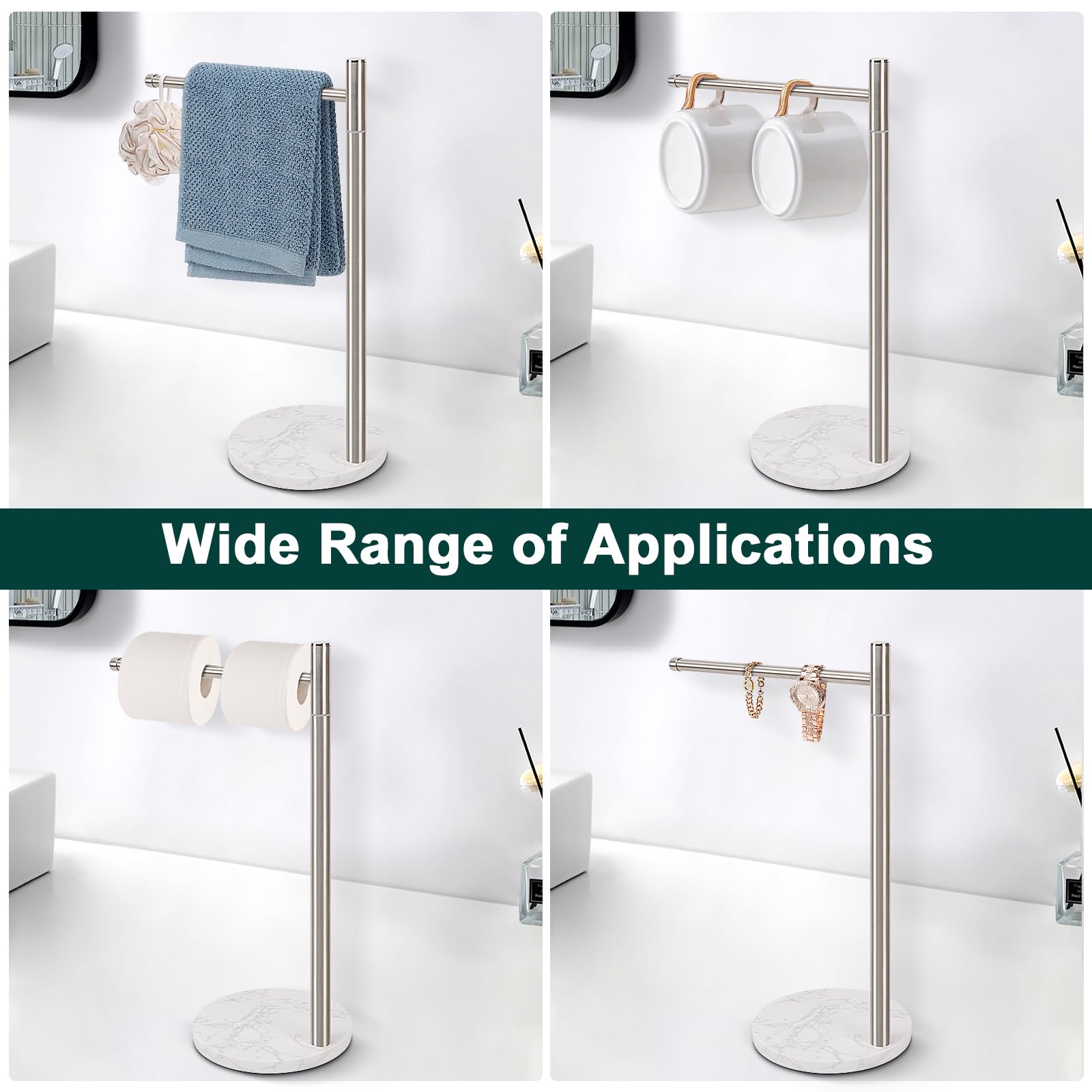 BathAce Hand Towel Holder, L-Shape Hand Towel Stand with Marble Base, Stainless Steel Swivel Stand Hand Towel Rack Free-Standing Towel Bar for Bathroom Kitchen Countertop, 1 Arms (Brushed Nickel)