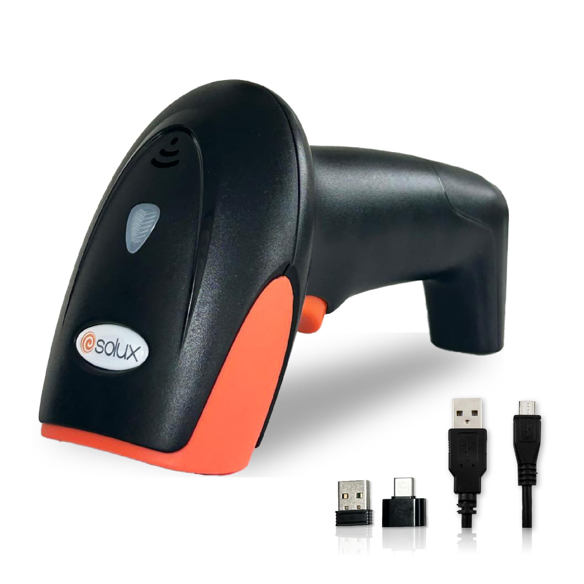 SOLUX 1D 2D Compact Barcode Scanner - Barcode Scanner Wireless & Wired QR Code Scanner - Bluetooth Scanner with USB & USB-C Receiver - Wireless Scanner Barcode Plug & Play