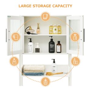 GarveeHome Bathroom Over The Toilet Storage Cabinet with Glass Doors, Adjustable Shelves, Large Storage Organizer, White