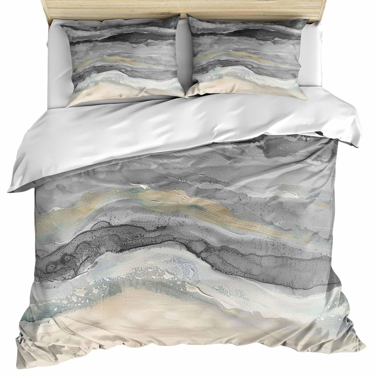 DecorLovee Grey Coastal Duvet Cover Set 3 Pieces with Zipper Closure, Summer Beach Nautical Abstract Art Bedding Sets 1 Duvet Cover & 2 Pillow Cases, Comforter Cover Set Duvet Cover California King