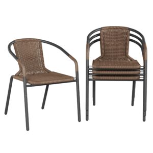 udpatio rattan patio dining chairs set of 4, wicker stackable outdoor chairs with all weather curved back & metal frame, for indoor restaurant porch deck, brown