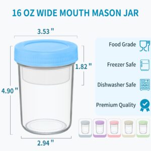 Xyptorix 16 oz Overnight Oats Containers with Airtight Lids - 6-Pack Leak-Proof Wide Mouth Mason Jars & Divided Cups for Dried and Wet Foods, Glass Jars for Chia Pudding, Salad, Snacks, and Yogurt