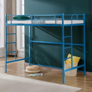 pipleo loft bed twin size metal frame, multifunctional loft bed with ladder and guardrail, space-saving, modern industrial style, no box spring needed