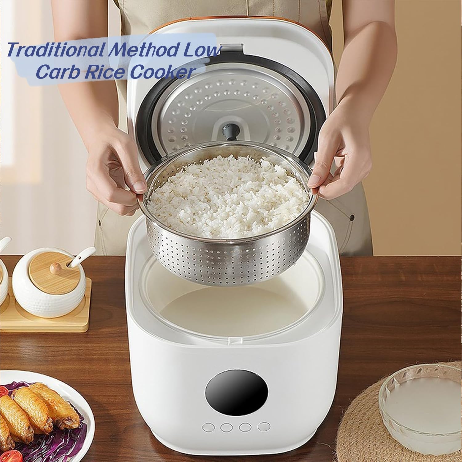 Low Carb Rice Cooker Smart Rice Cooker Digital Rice Cooker 6 Cup (Uncooked) With Stainless Steel Steamer 8h Keep Warm, Timer, White