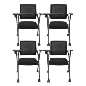 xianxus conference room chairs foldable desk chair,stacking tablet arm chair with caster wheels for office school classroom training (with desktop 4 pack)