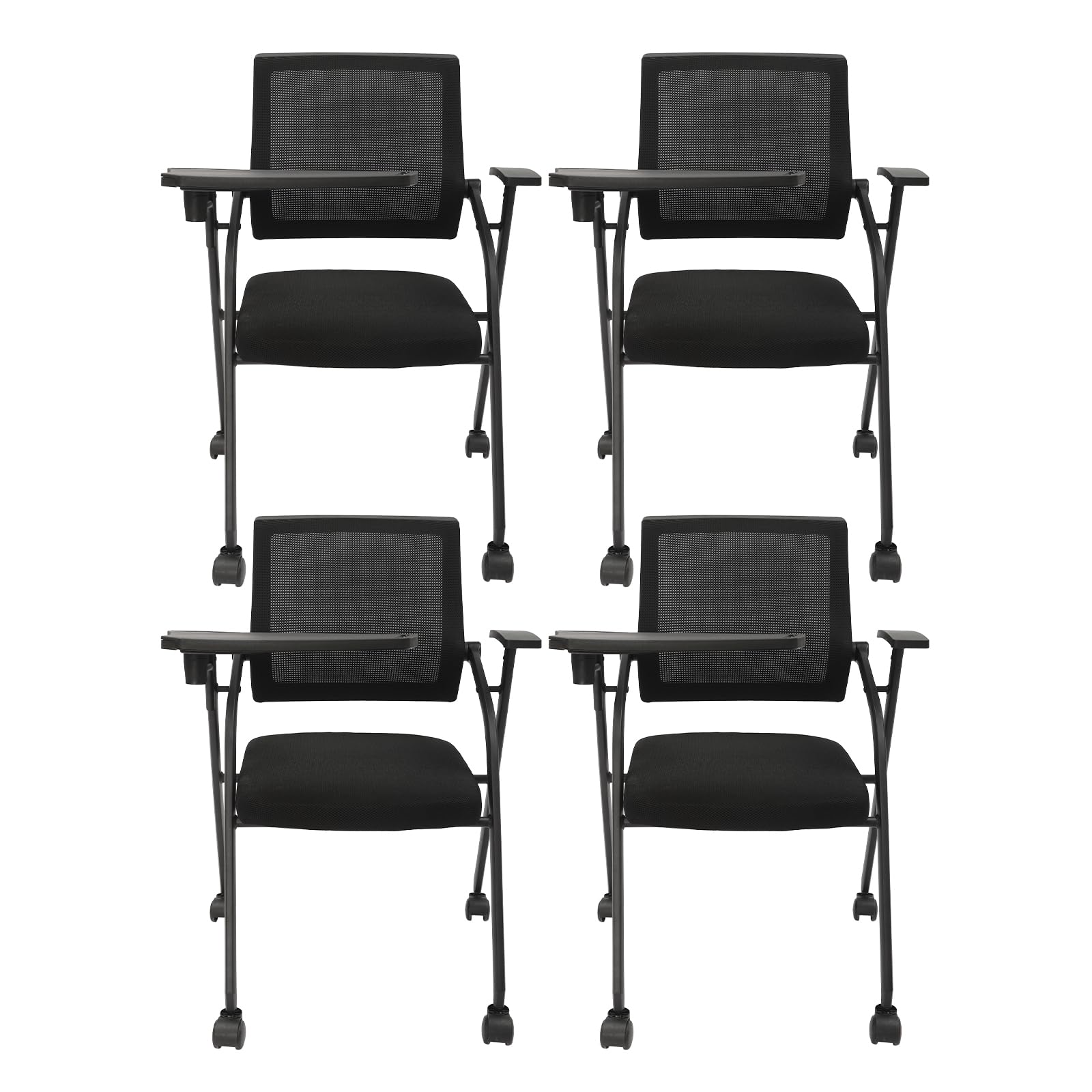 XIANXUS Conference Room Chairs Foldable Desk Chair,Stacking Tablet Arm Chair with Caster Wheels for Office School Classroom Training (with Desktop 4 Pack)