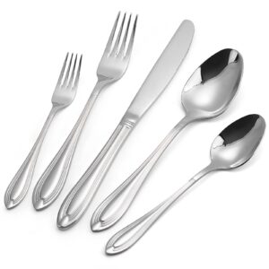 silverware set for 4, 20-piece flatware set include spoons and forks set, stainless steel cutlery set with line pattern, mirror polished, dishwasher safe.