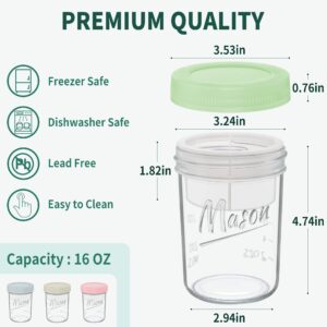 Xyptorix 16 oz Overnight Oats Containers with Lids, 4-Pack Leak-Proof Wide Mouth Mason Jars & Separate Compartments for Fruits/Nuts, Airtight Glass Jars for Chia Pudding, Yogurt, Parfait and Salad