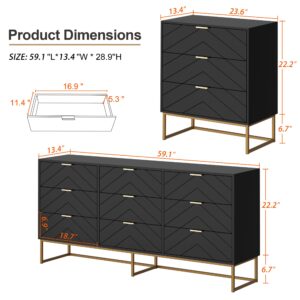 Scurrty Large 9 Drawer Dresser,59 inch Dresser with Chest, Black Storage Dressers,Storage Cabinet for Bedroom, Dressers for Living Room, Bedroom etc.