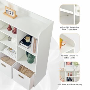 Redlife 7 Cubes Organizer, Wooden Cube Bookcase - 3 Tier Freestanding Open Bookshelf, White Storage Display Shelf with Adjustable Shelves for Home Office, Workspace, Bedroom, Play Room