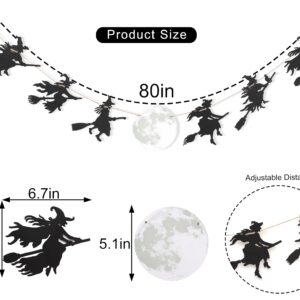 Halloween Witch Full Moon Garland - Wood Witches Banner, Halloween Spooky Fireplace Decor, Autumn Home Decor