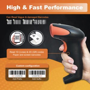 SOLUX 1D 2D Compact Barcode Scanner - Barcode Scanner Wireless & Wired QR Code Scanner - Bluetooth Scanner with USB & USB-C Receiver - Wireless Scanner Barcode Plug & Play