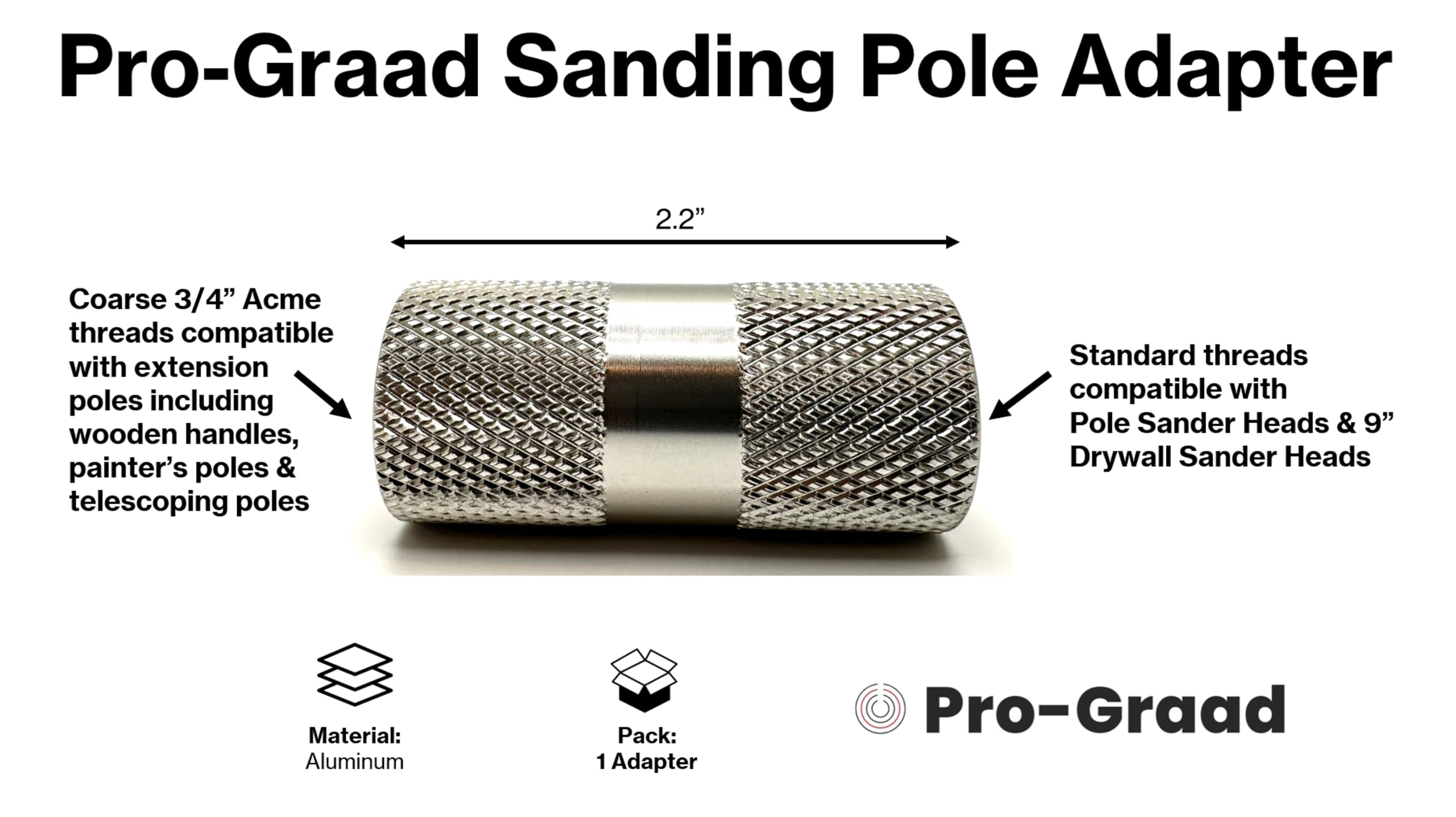 Pro-Graad Sanding Pole Adapter, Connect Wood Handles, Painter Pole, Telescopic, Multi Purpose Paint Extension Pole to Drywall Standard Sander Head, Pole Sander Adapter