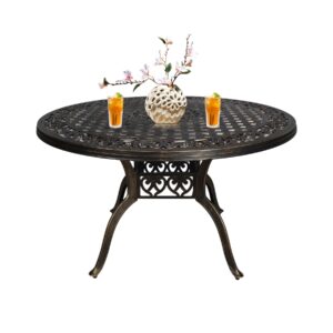 patio-in 48.23" patio dining table, all-weather cast aluminum table with 2.36" umbrella hole, patio furniture table, outdoor dining table for backyard and poolside