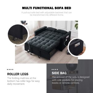 ECHINGLE Sleeper Sofa Bed, 3-in-1 Velvet Pull Out Couch with Armrests, Storage Pockets and 2 Pillows, Adjustable Backrest, Sofa Bed Couch for Living Room, Bedroom(Black)