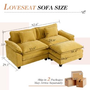 SENIFIS 86" Sectional Sofa Couch, Chenille L-Shaped Loveseat Sleeper Sofa Couch with Movable Ottoman,Lumbar Pillows, Comfy Cloud Sofa Couches for Living Room (Yellow, Loveseat)