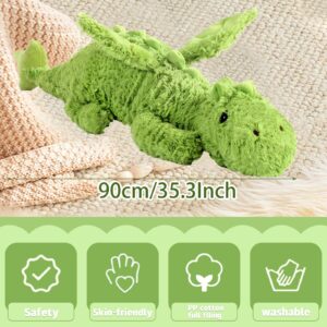 EOUOBOMO Cute Sleeping Flying Dragon Plush Pillow,Soft Flying Dragon Stuffed Animals-35.3inch Large Kawaii Dragon Animal Plushies Toy,Perfect Birthday Present for Adults and Children,Green