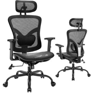 marsail ergonomic mesh office chair: mesh computer desk chair with adjustable lumbar support, 2d headrest&2d armrest, ergonomic gaming chair for home office, black