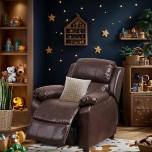 JC Home Macaron Kids Reclining Chair Leather Recliner Sofa Toddler Youth Children Child Ages 2-8