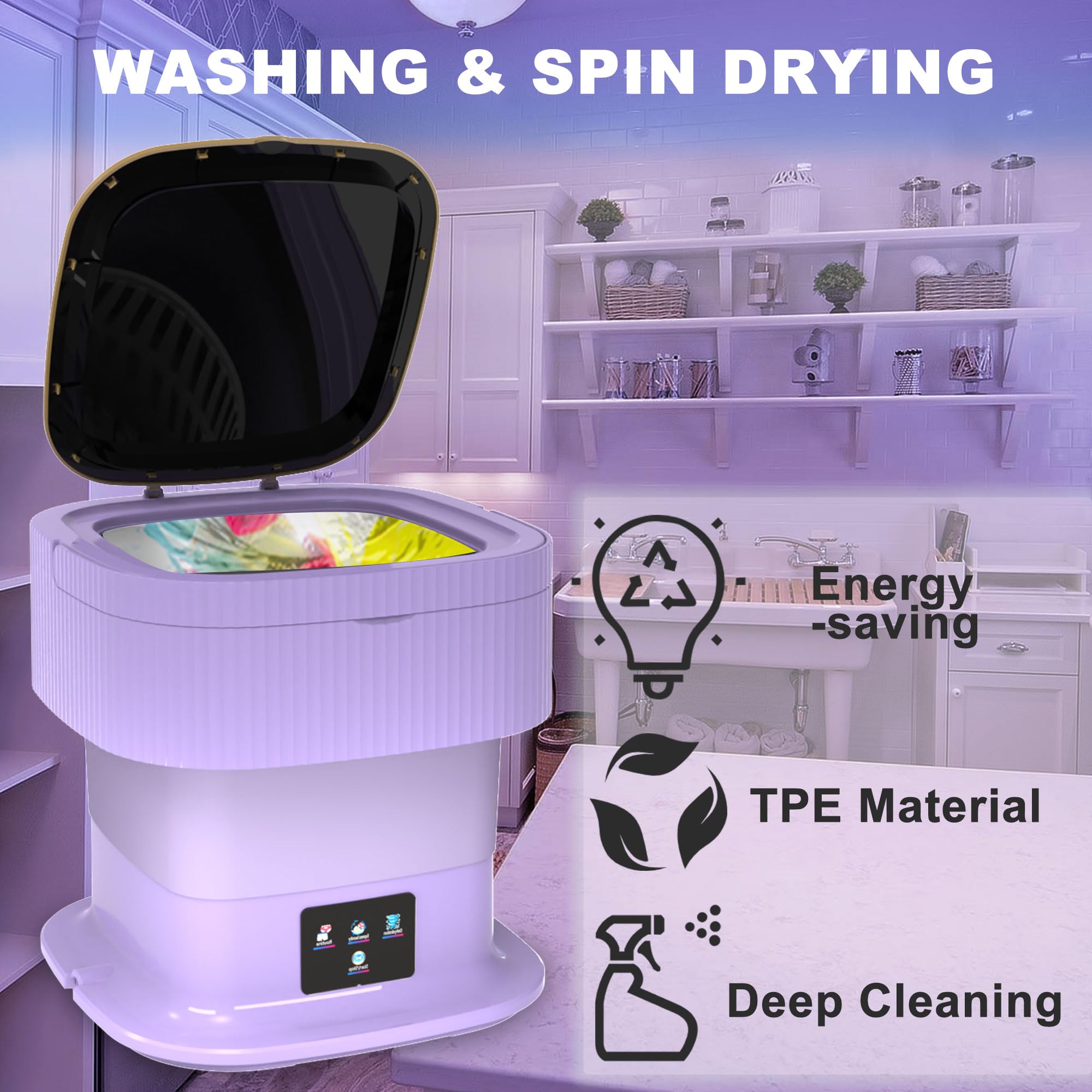 Portable Washing Machine, 11L Small Washer with Spin Dryer, Mini Lavadora Portatil with 3 Modes Deep Cleaning for Underwear, Baby Clothes, Socks, Apartment, Dorm RV Camping Travel Laundry