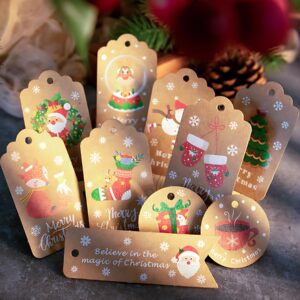 christmas gift tags with string, 50pcs tags for christams tree, gift tags for christmas presents, xmas gift tags for diy christmas holiday gift wrapping and label packaging