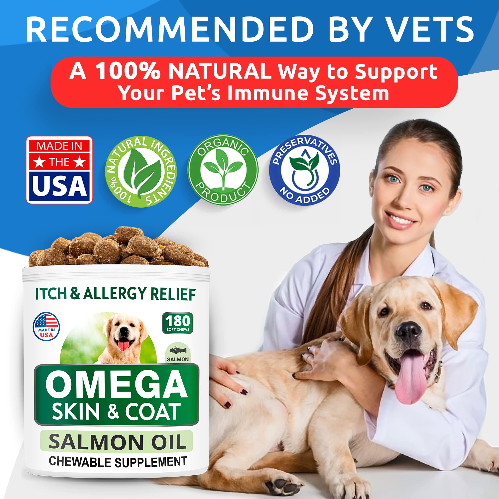 Omega 3 for Dogs and Cats Bundle - 360 Fish Oil Treats Shedding, Skin Allergy, Itch Relief, Hot Spots Treatment -Joint Health -Skin and Coat Supplement - EPA&DHA Fatty Acids - Salmon Oil - Made in USA