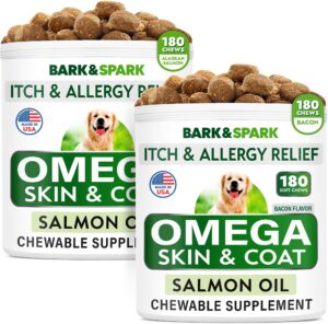 omega 3 for dogs and cats bundle - 360 fish oil treats shedding, skin allergy, itch relief, hot spots treatment -joint health -skin and coat supplement - epa&dha fatty acids - salmon oil - made in usa