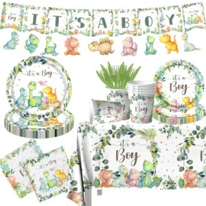 dinosaur birthday party decorations it's a boy baby shower party supplies disposable dino plates napkins banner tablecloth dinosaur baby boy shower decorations for 20 guests