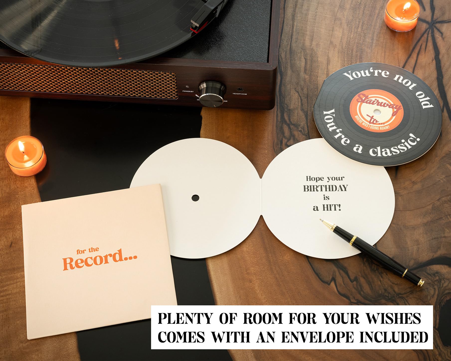 Funny Birthday Gift for Men and Women - For the Record Vinyl Birthday Card with Envelope | 30th, 40th, 50th, 60th, and 70th Birthday Gifts for Her, Him, Sister, Best Friend