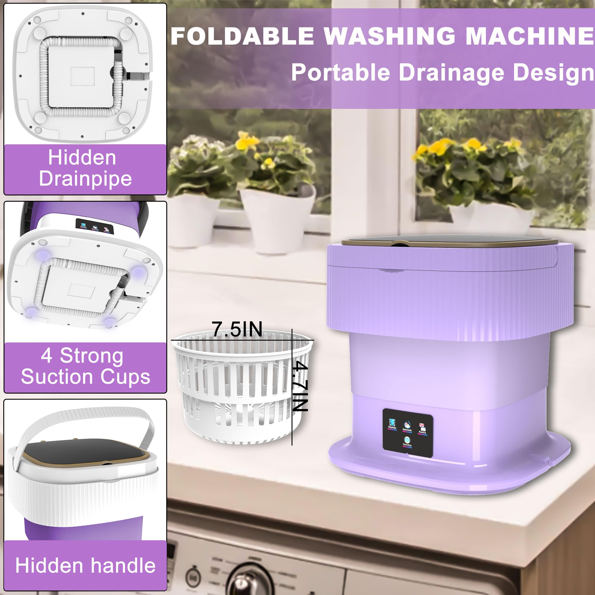 Portable Washing Machine, 11L Small Washer with Spin Dryer, Mini Lavadora Portatil with 3 Modes Deep Cleaning for Underwear, Baby Clothes, Socks, Apartment, Dorm RV Camping Travel Laundry