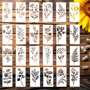 lloussak 24pcs wildflower stencils for painting, leaf stencils for flower leaf crafts, herb plant painting stencils for art wood wall door canvas home decor(5.9" x 2.95")