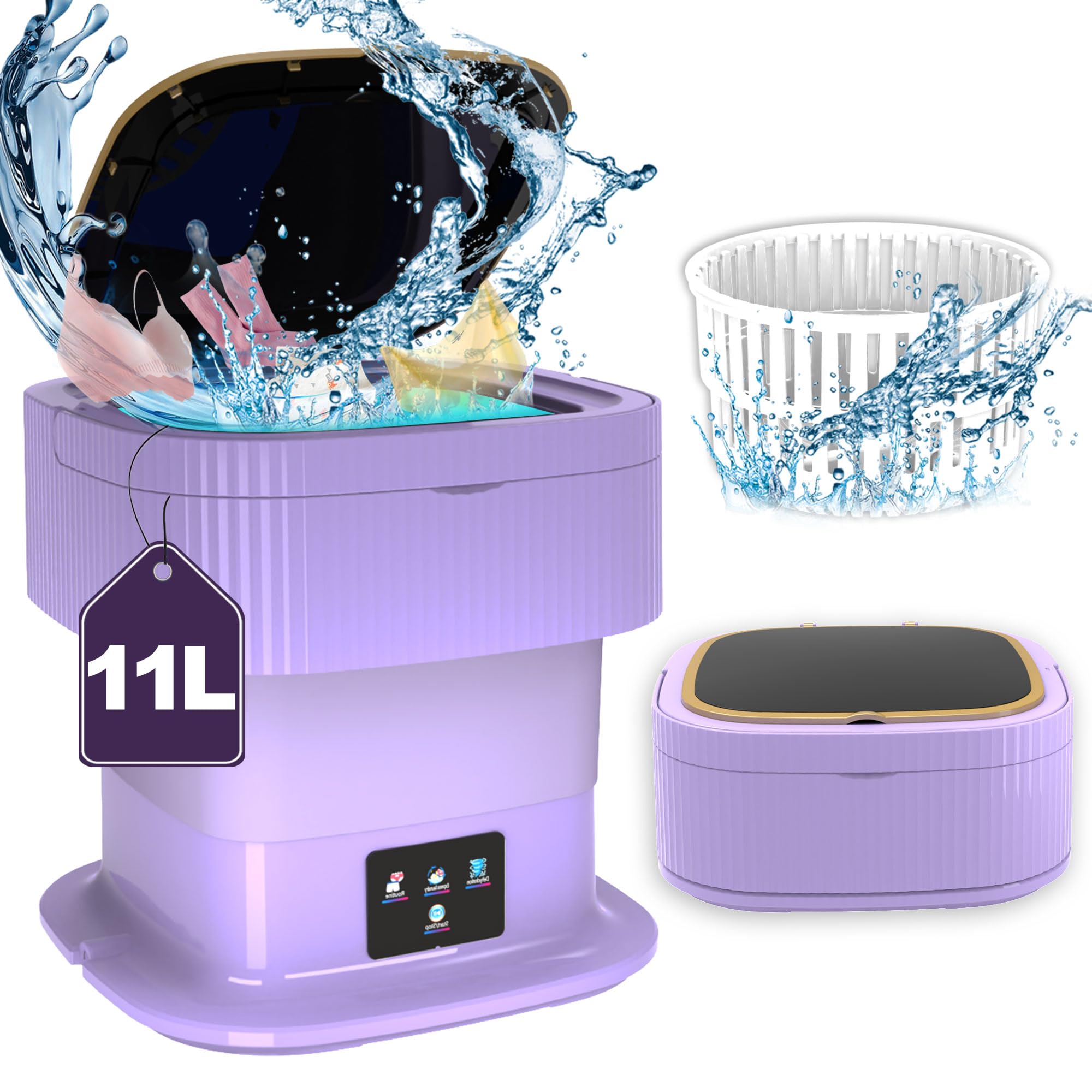 Portable Washing Machine, 11L Small Washer with Spin Dryer, Mini Lavadora Portatil with 3 Modes Deep Cleaning for Underwear, Baby Clothes, Socks, Apartment, Dorm RV Camping Travel Laundry