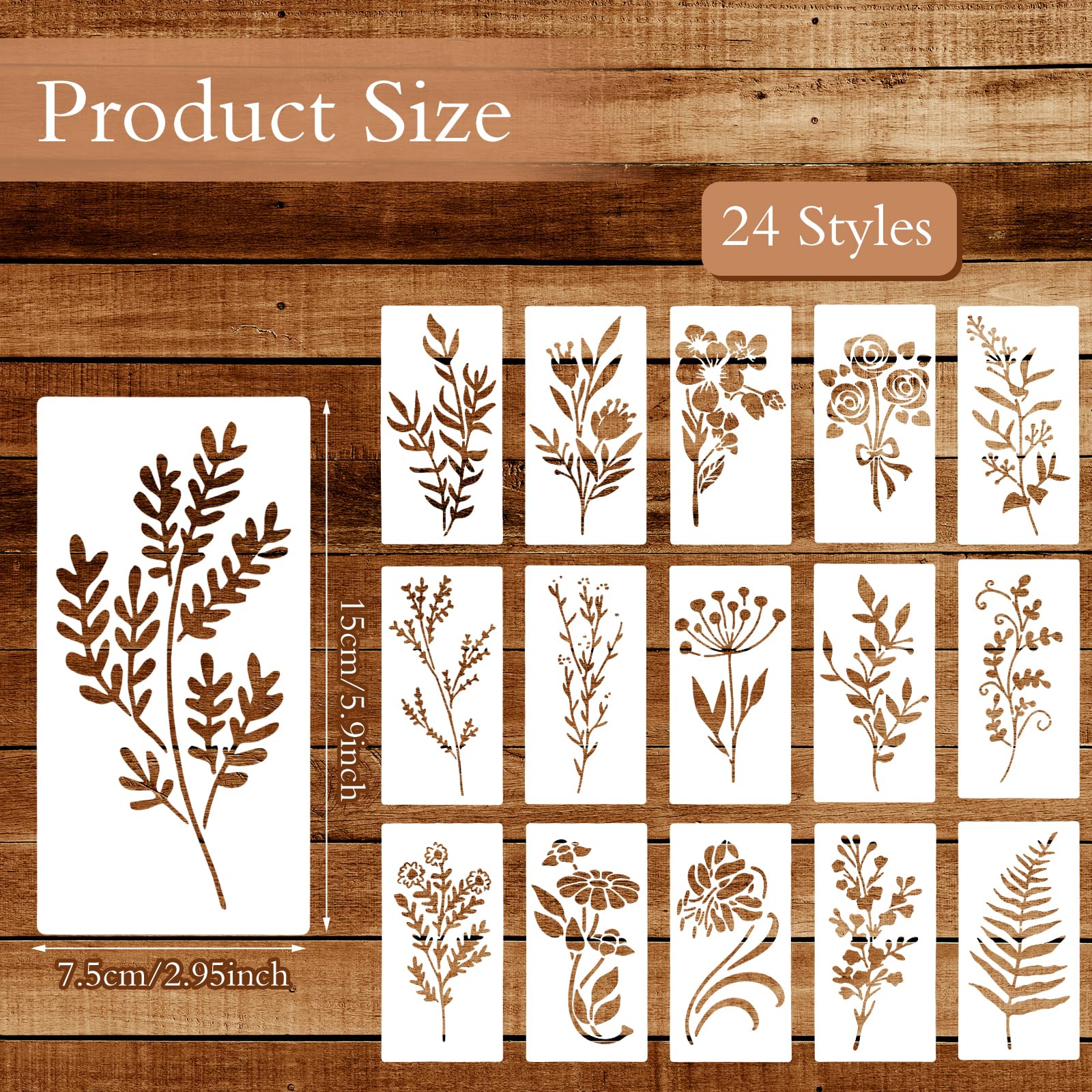 LLOUSSAK 24Pcs Wildflower Stencils for Painting, Leaf Stencils for Flower Leaf Crafts, Herb Plant Painting Stencils for Art Wood Wall Door Canvas Home Decor(5.9" x 2.95")