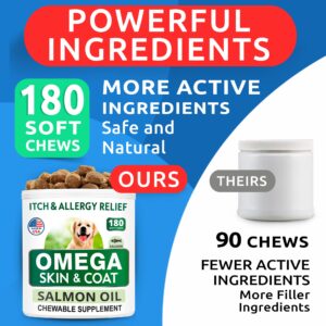 Omega 3 for Dogs and Cats Bundle - 360 Fish Oil Treats Shedding, Skin Allergy, Itch Relief, Hot Spots Treatment -Joint Health -Skin and Coat Supplement - EPA&DHA Fatty Acids - Salmon Oil - Made in USA