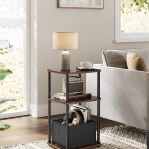 SONGMICS HOME Side Table, Nightstand, End Table with 3 Storage Shelves, Fabric Basket, for Bedroom, Living Room, Steel Frame, 11.8 x 13.4 x 22.8 Inches, Industrial, Ebony Walnut ULET286K01